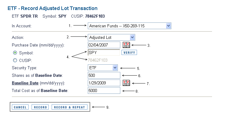 ETF - Record Adjusted Lot Transaction