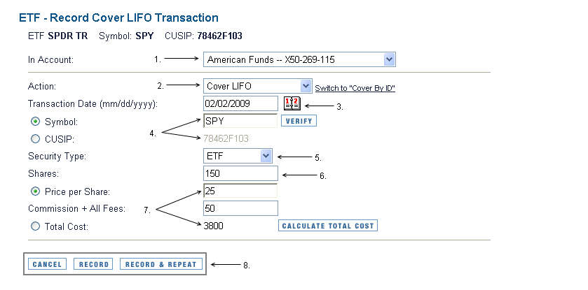 ETF - Record Cover LIFO Transaction