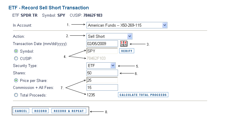 ETF - Record Sell Short Transaction