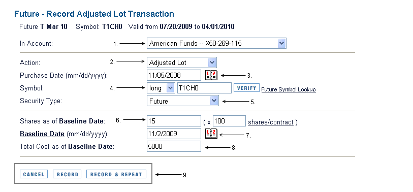 Future - Record Adjusted Lot Transaction