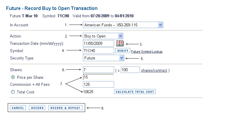 Future - Record Buy to Open Transaction