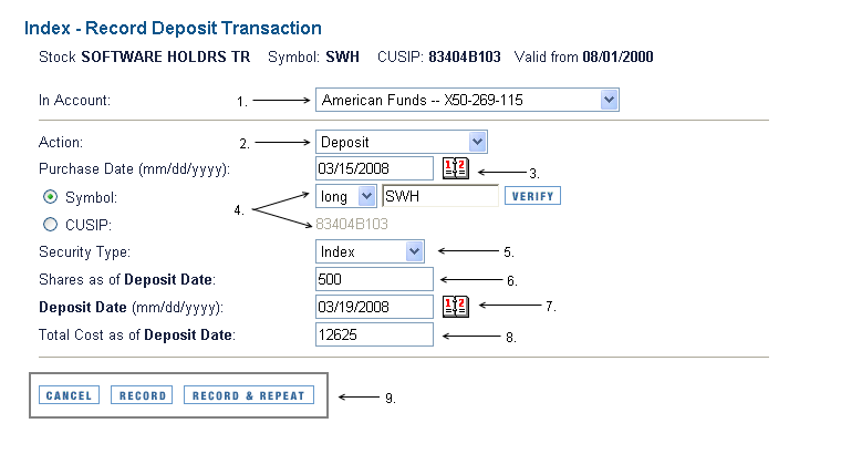 Index - Record Deposit Transaction