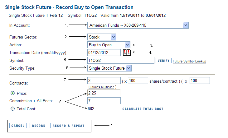 Single Stock Future - Record Buy to Open Transaction